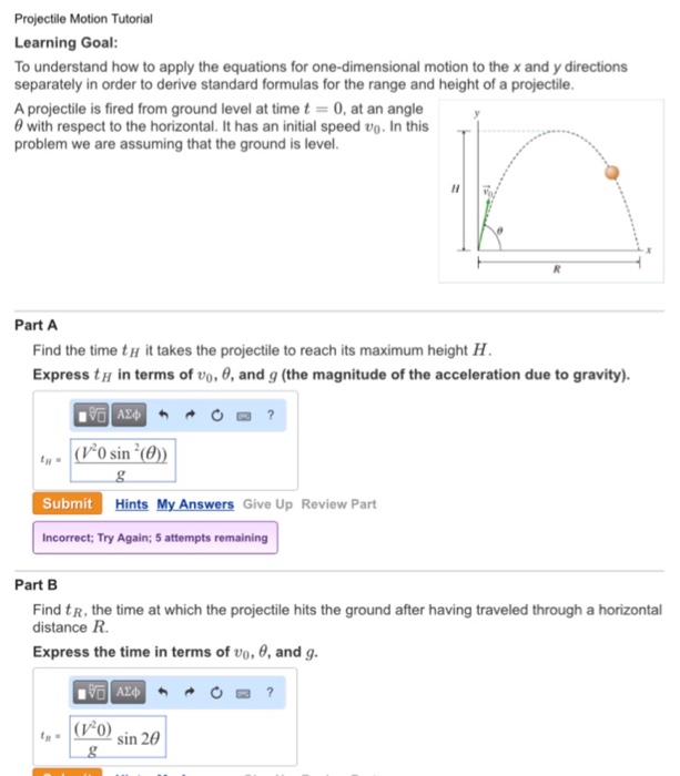 Solved Projectile Motion Tutorial Learning Goal To | Chegg.com