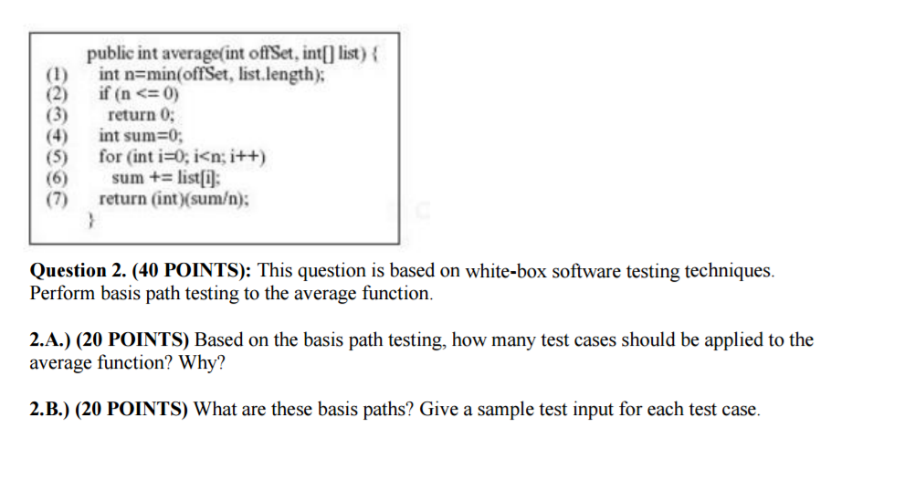 Solved public int average (int offSet, int[] list){int n = | Chegg.com