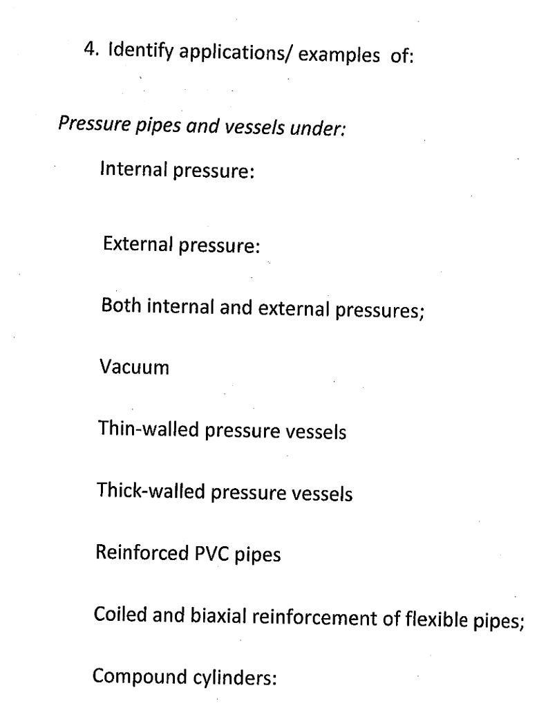 Solved 4. Identify applications/examples of: Pressure pipes | Chegg.com