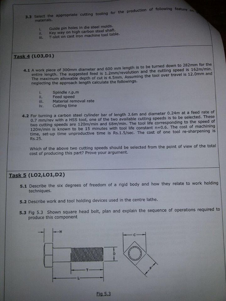 Solved the appropriate cutting tooling for the production of | Chegg.com