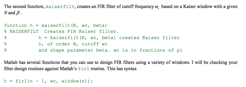 Kaiser window. See my notes for the details of the | Chegg.com
