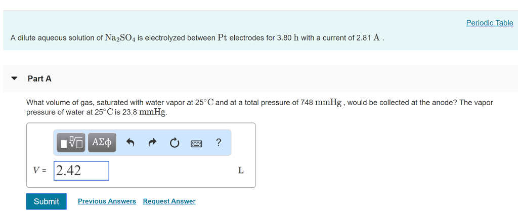 Solved Periodic Table A dilute aqueous solution of Na2SO4 is | Chegg.com