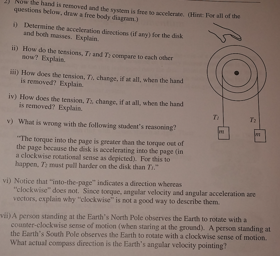 Solved torque. The rope on the pulley has two different | Chegg.com