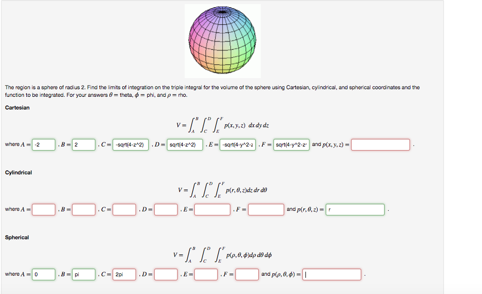 Solved The region is a sphere of radius 2. Find the limits | Chegg.com