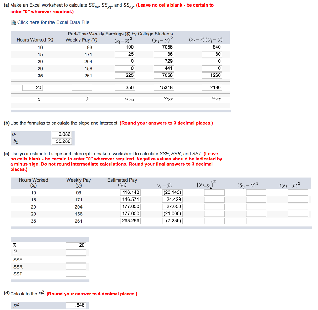 Solved Make an Excel worksheet to calculate SS_xx, SS_yy, | Chegg.com