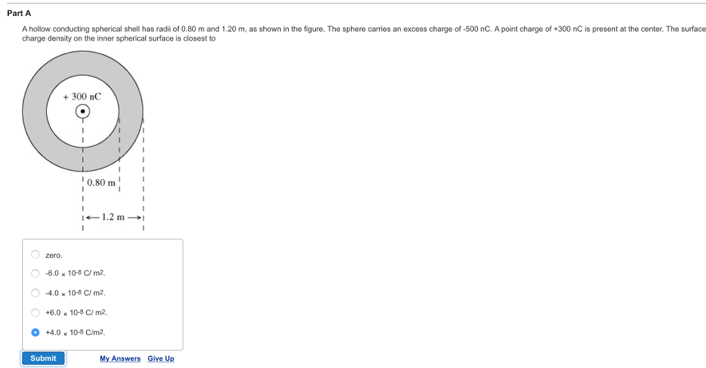 Solved A hollow conducting spherical shell has radii of 0.80 | Chegg.com