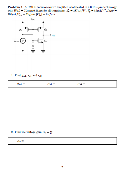Solved A CMOS common-source amplifier is fabricated in a | Chegg.com