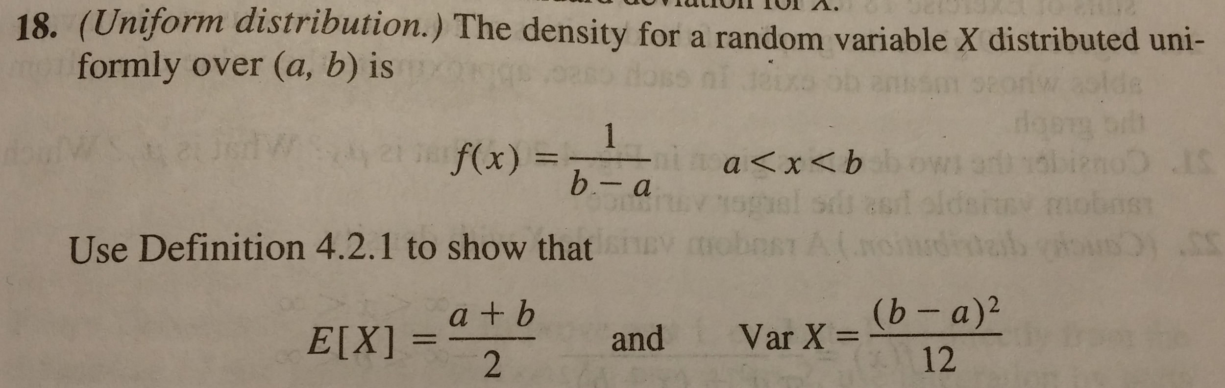 Solved 18. (Uniform distribution.) The density for a random | Chegg.com