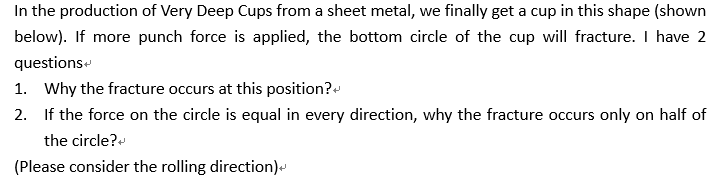 Solved In the production of Very Deep Cups from a sheet | Chegg.com