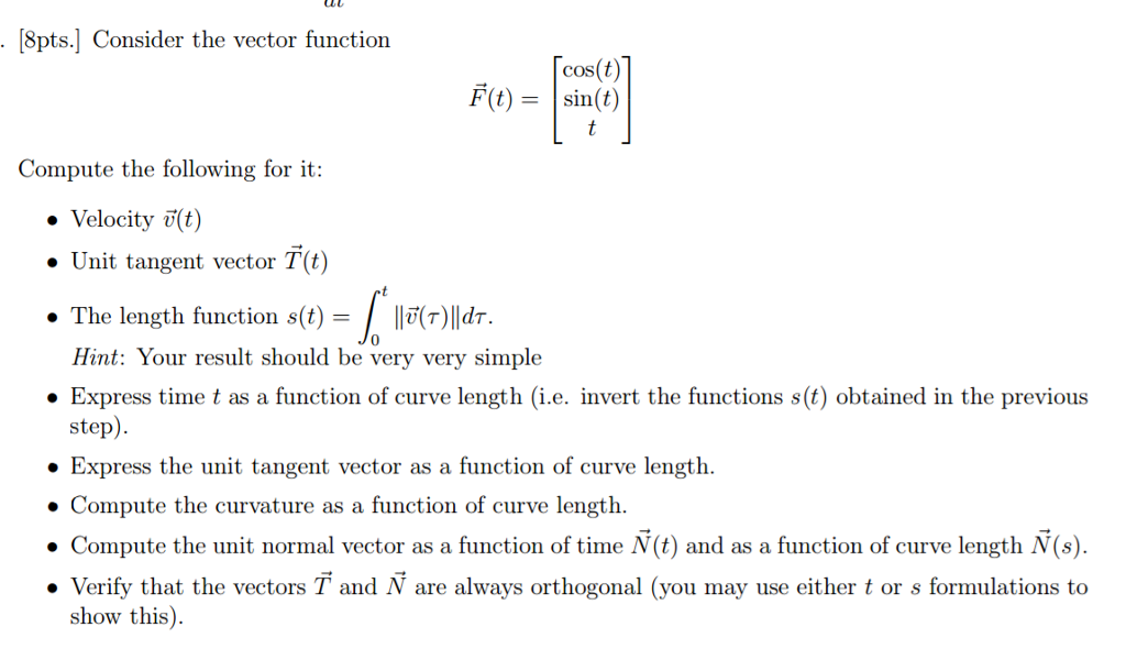 Solved Consider the vector function F rightarrow(t) = | Chegg.com