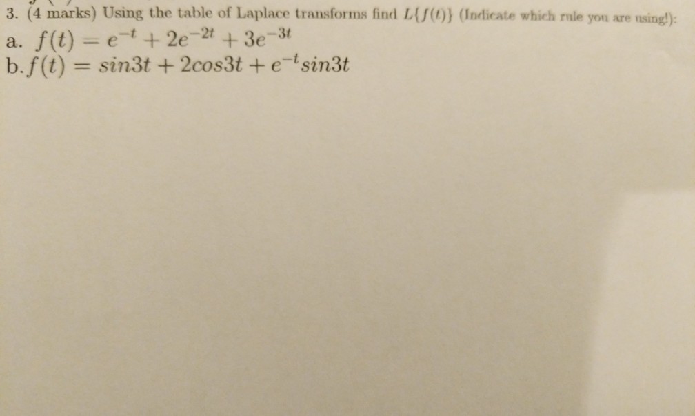Solved 3. (4 marks) Using the table of Laplace transforms | Chegg.com