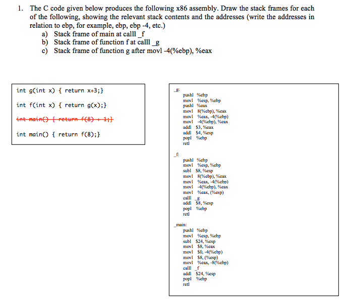 1 The C Code Given Below Produces The Following X86 