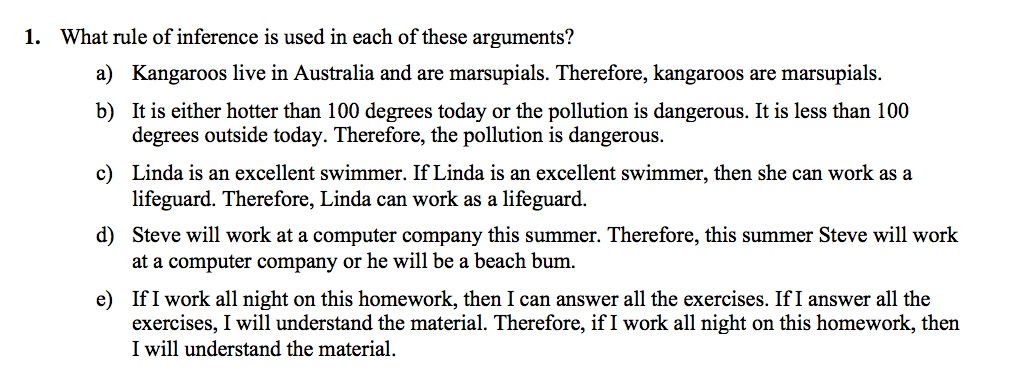 Solved 1 What Rule Of Inference Is Used In Each Of These