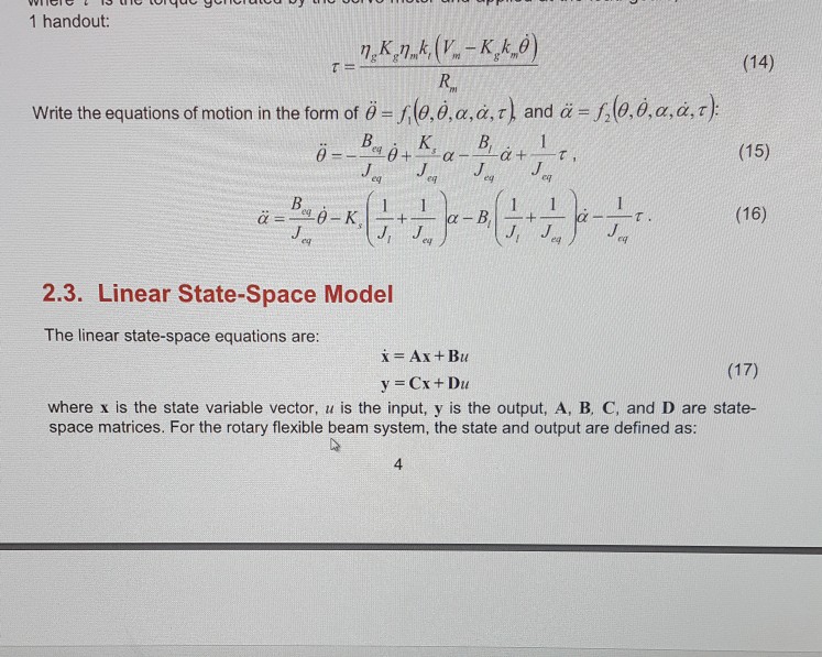 Solved Given the state vector x defined in Eq. (18), use | Chegg.com