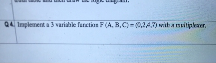 Solved Implement a 3 variable function F (A,B, C) = | Chegg.com