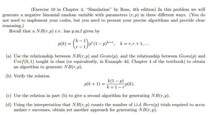 Exercise 10 in Chapter 4, "Simulation" by Ross, 4th | Chegg.com