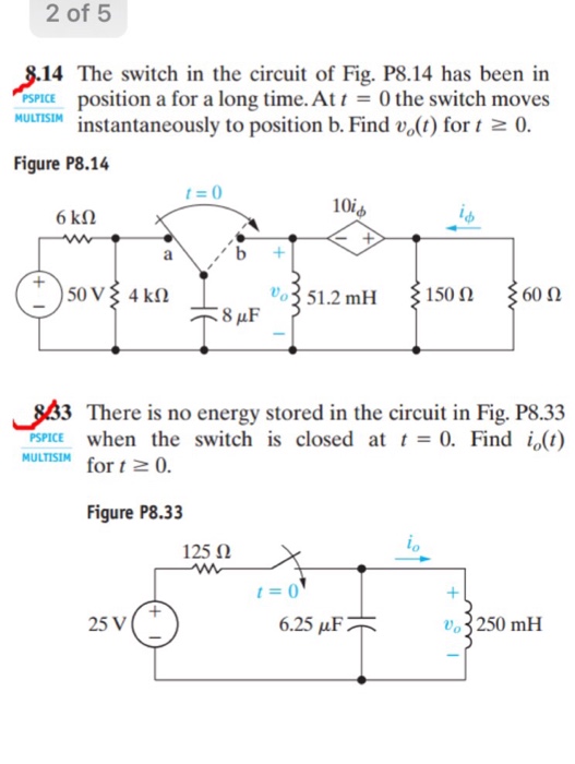 Solved The switch in the circuit of Fig. P8.14 has been in | Chegg.com