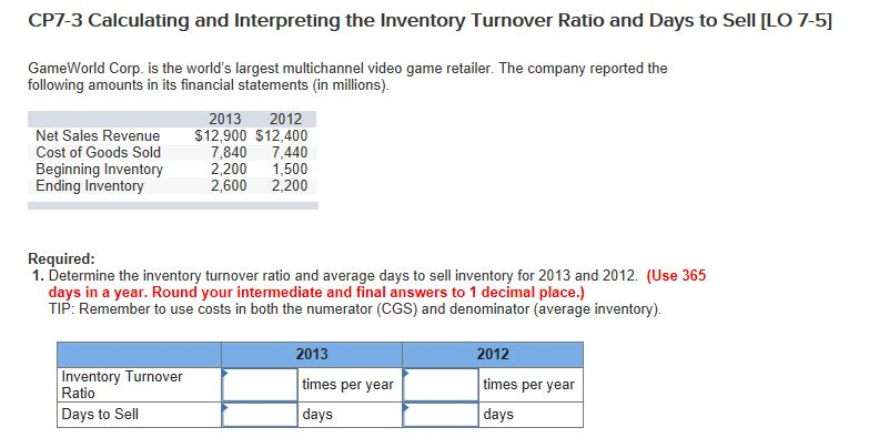 Solved CP7-3 Calculating and Interpreting the Inventory | Chegg.com