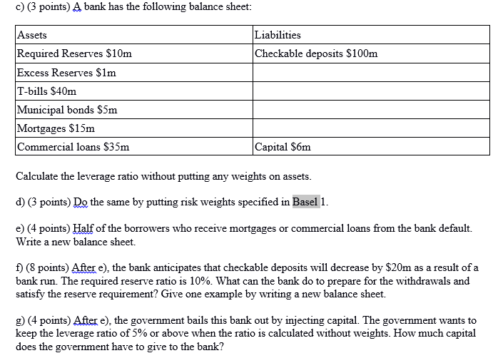 Solved c) A bank has the following balance sheet: Calculate | Chegg.com