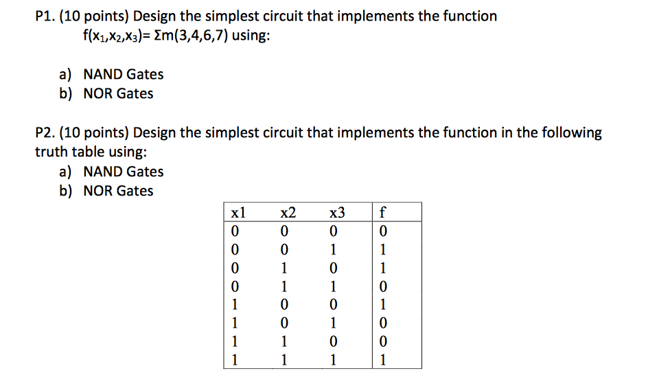 Solved P1. (10 points) Design the simplest circuit that | Chegg.com