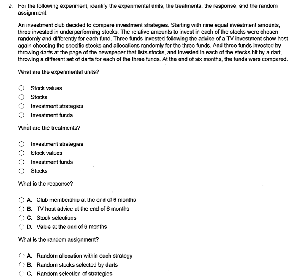 Solved For the following experiment, identify the | Chegg.com