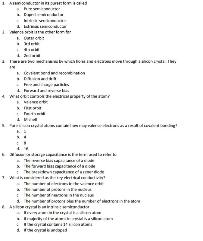 Solved A semiconductor in its purest form is called a. Pure | Chegg.com