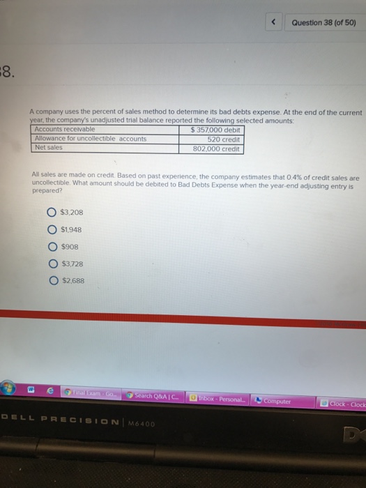 Solved A company uses the percent of sales method to | Chegg.com