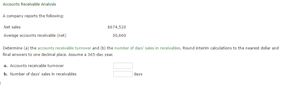 Solved Accounts Receivable Analysis A company reports the | Chegg.com
