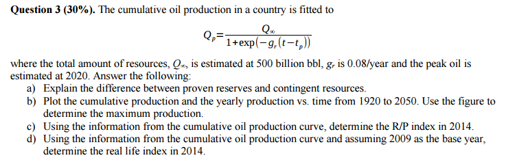 Solved The cumulative oil production in a country is fitted | Chegg.com