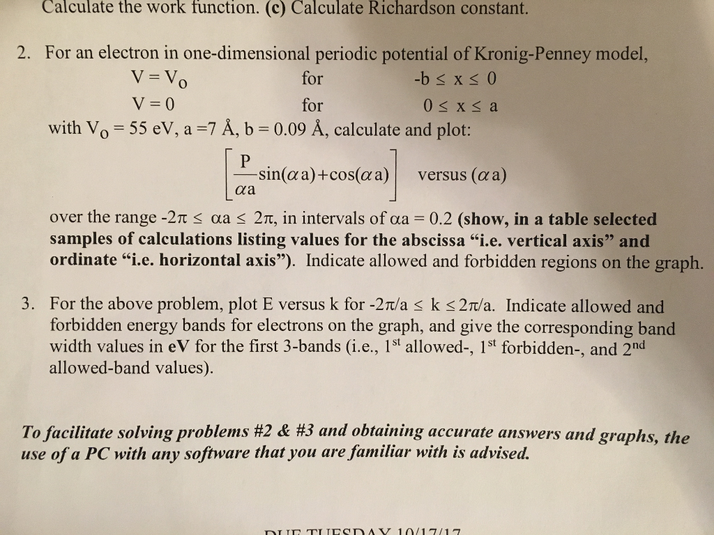 Solved Calculate the work function. (c) Calculate Richardson | Chegg.com