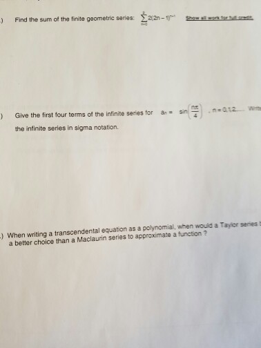 Solved Find the sum of the finite geometric series: sigma of | Chegg.com
