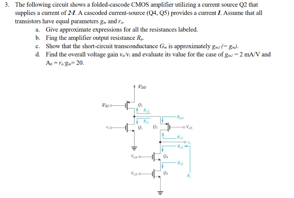 Solved The following circuit shows a folded-cascode CMOS | Chegg.com