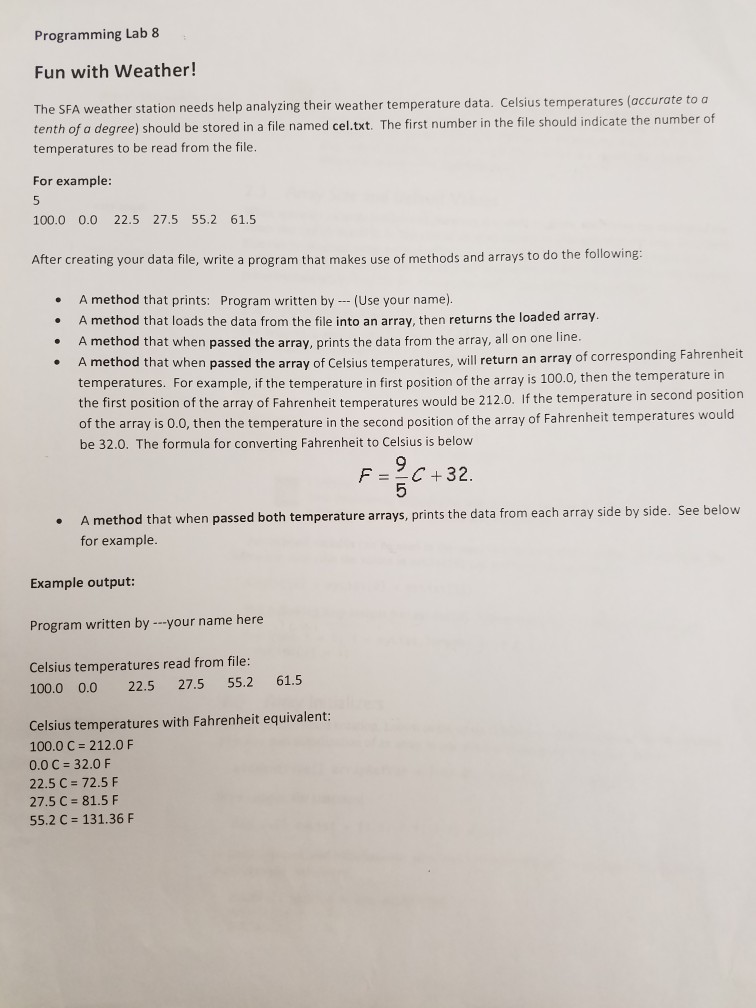 Solved Programming Lab 8 Fun with Weather! The SFA weather | Chegg.com