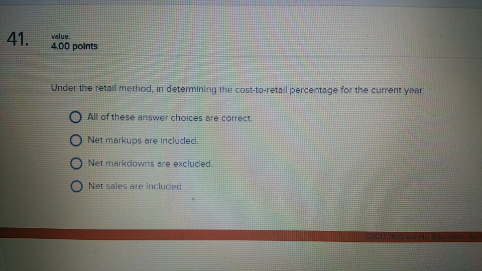 Solved value 4.00 points Under the retail method, in | Chegg.com