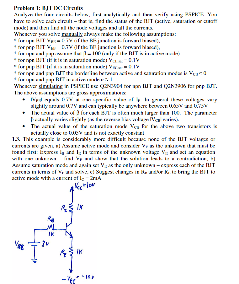 Solved Problem 1: BJT DC Circuits Analyze the four circuits | Chegg.com