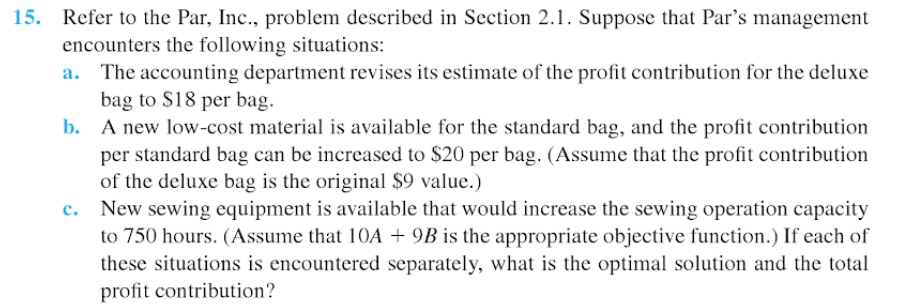 Solved 15. Refer to the Par, Inc., problem described in | Chegg.com
