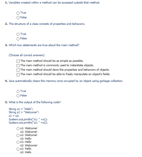 Solved 1. Variables created within a method can be accessed | Chegg.com