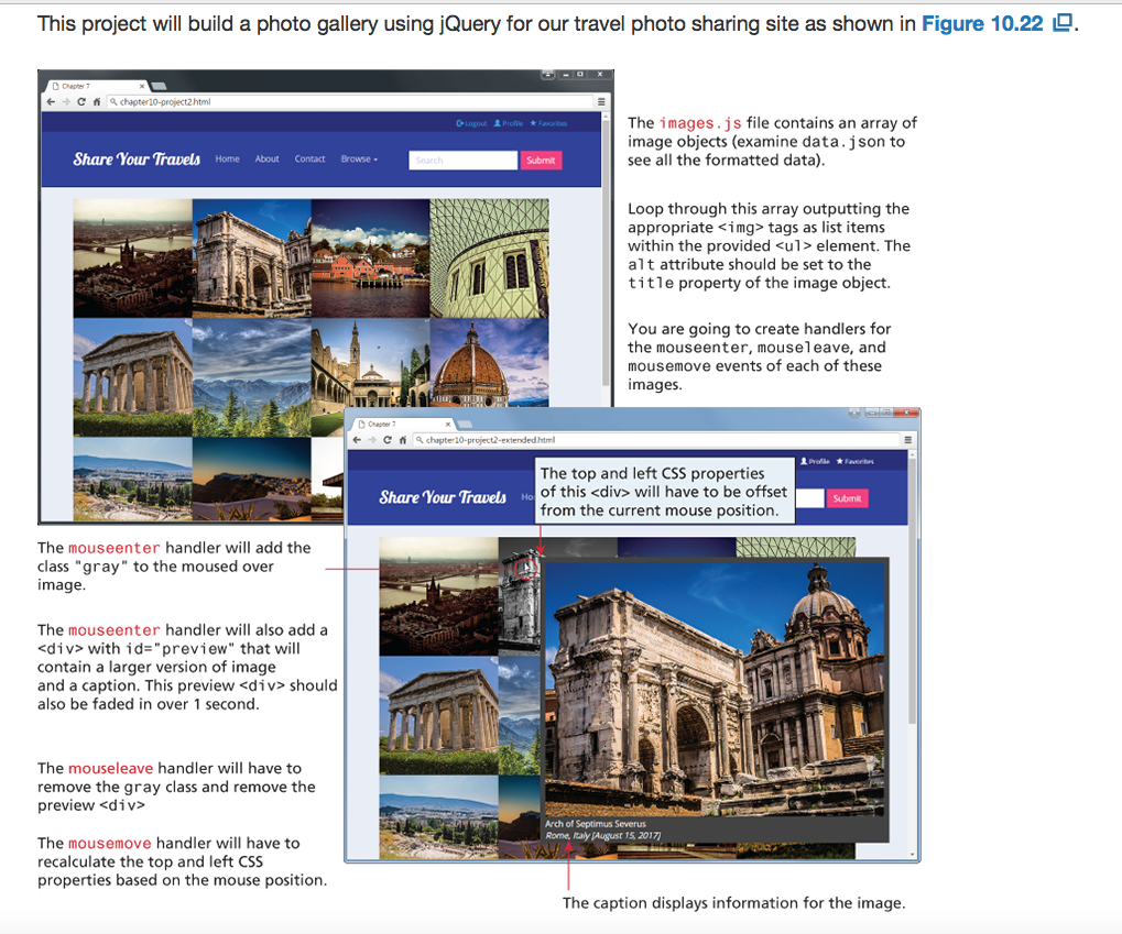This project will build a photo gallery using jQuery | Chegg.com