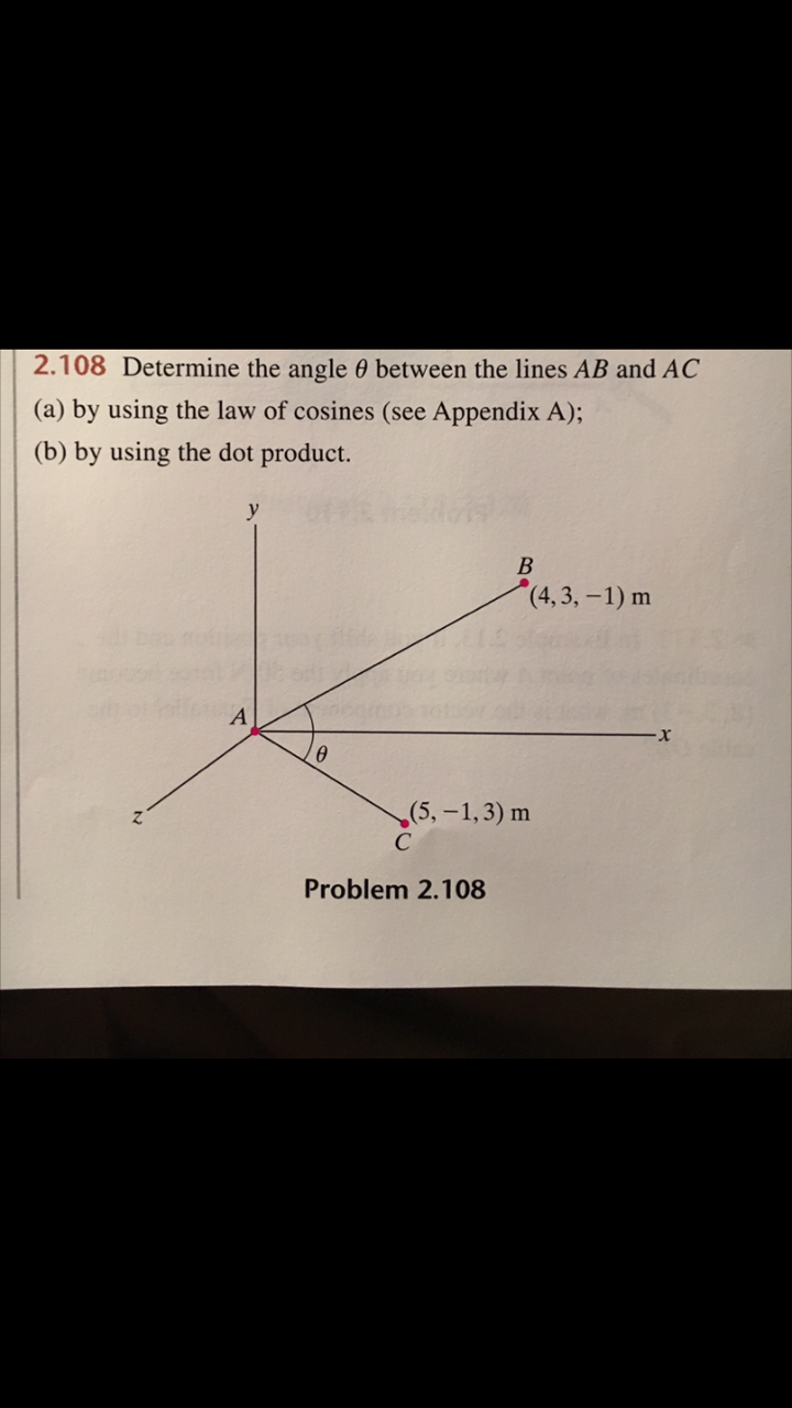 Solved Determine the angle theta between the lines AB and AC | Chegg.com