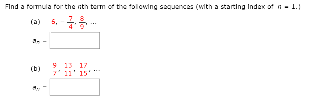 Solved Find a formula for the nth term of the following | Chegg.com