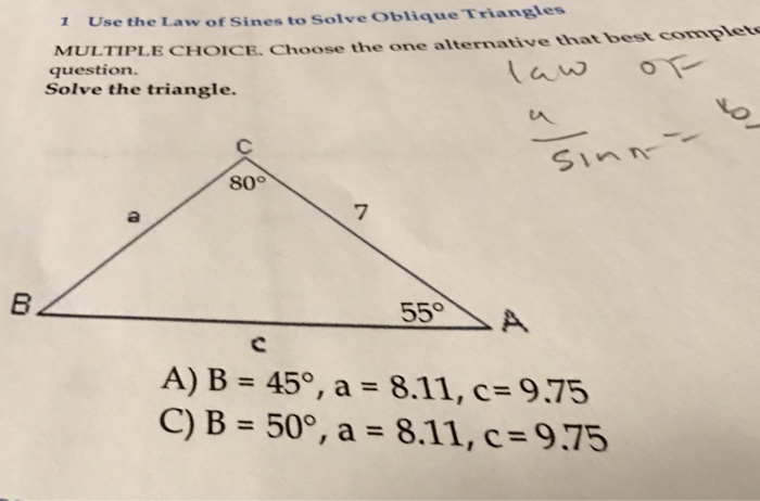 Solved Use the Law of Sines to Solve Oblique Triangles | Chegg.com