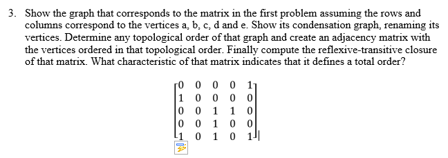 Solved Show the graph that corresponds to the matrix in the | Chegg.com