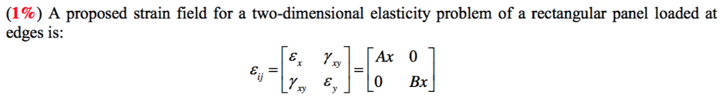 Solved (1%) A proposed strain field for a two-dimensional | Chegg.com