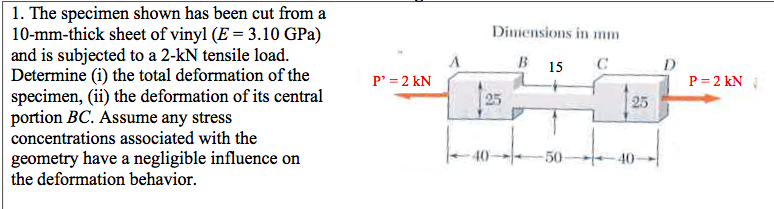 Solved 1. The specimen shown has been cut from a Dimensions | Chegg.com