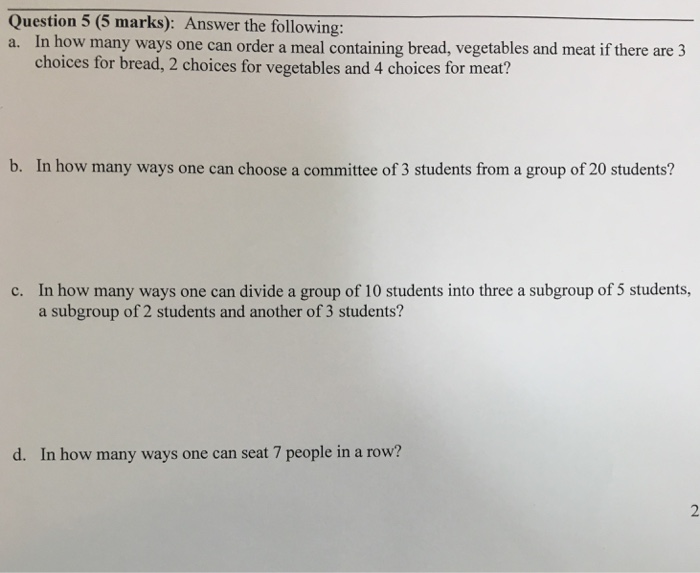 Solved Question 5 (5 marks): Answer the following: a. In how | Chegg.com