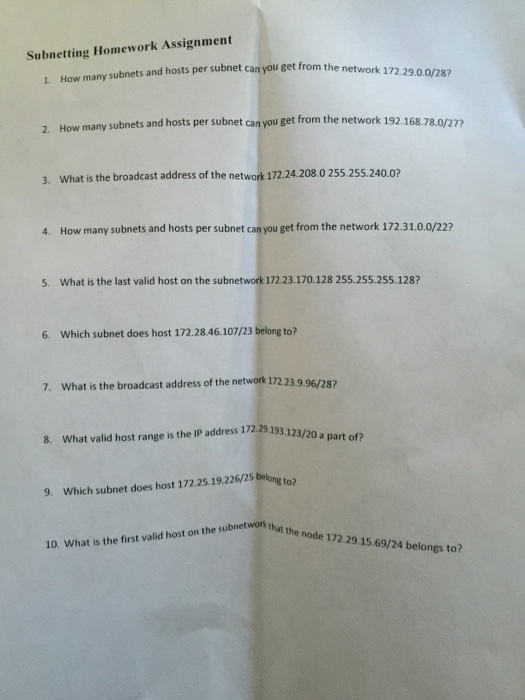 Solved Subnetting Homework Assignment How Many Subnets And