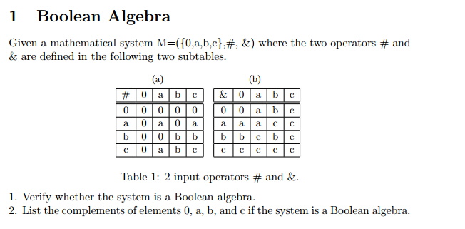 Solved Given a mathematical system M=({0,a,b,c},#, &) where | Chegg.com