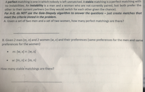 Solved A perfect matching is one in which nobody is left | Chegg.com