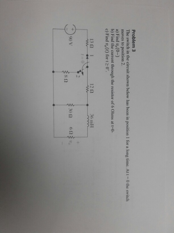 Solved Problem 3 The switch in the circuit shown below has | Chegg.com