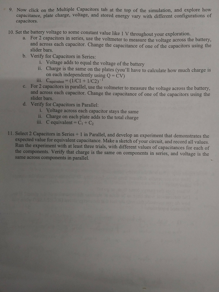 Solved 9. Now click on the Multiple Capacitors tab at the | Chegg.com